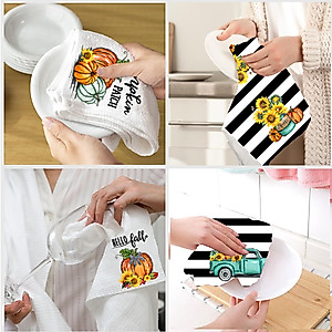 Hexagram Fall Kitchen Towels Set of 4-16x23.5 Inch Thanksgiving Decorative Hand Towels for Kitchen with Pumpkins