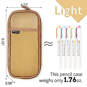 EASTHILL Grid Mesh Pen Pencil Case with Zipper Clear Makeup Color Pouch Cosmetics Bag Multi-Purpose Travel School Teen Girls Transparent Stationary Bag Office Organizer Box for Adluts(Khaki)
