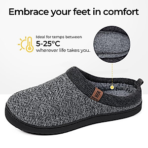 MERRIMAC Men's Slip-on Slippers Comfy Memory Foam Non-slip Indoor House Shoes Grey,12-13 US