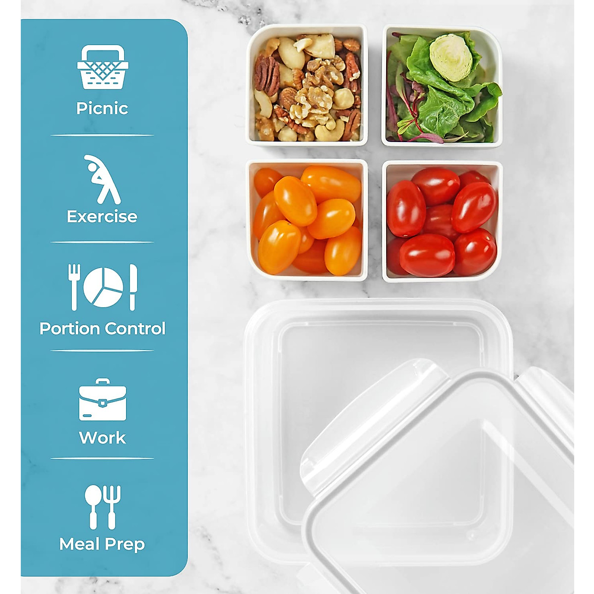 carrotez Food Storage Containers, 4 Compartment Portion Control Container, Snack Container For Adults, Meal Prep Container, Reusable, Microwave Safe, 4.6 Cup (1100ml), Pack of 2