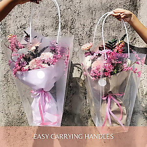 BBC Clear Flower Bouquet Bags with Handle Florist Shop Packaging Supplies, 5 Pcs (7.9 * 7 * 4 inch)