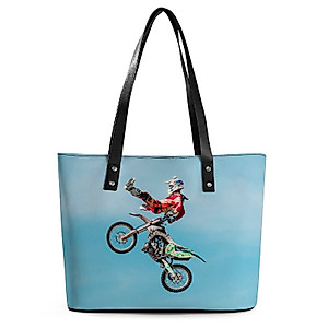 Womens Handbag Motorcycle Motocross Leather Tote Bag Top Handle Satchel Bags For Lady