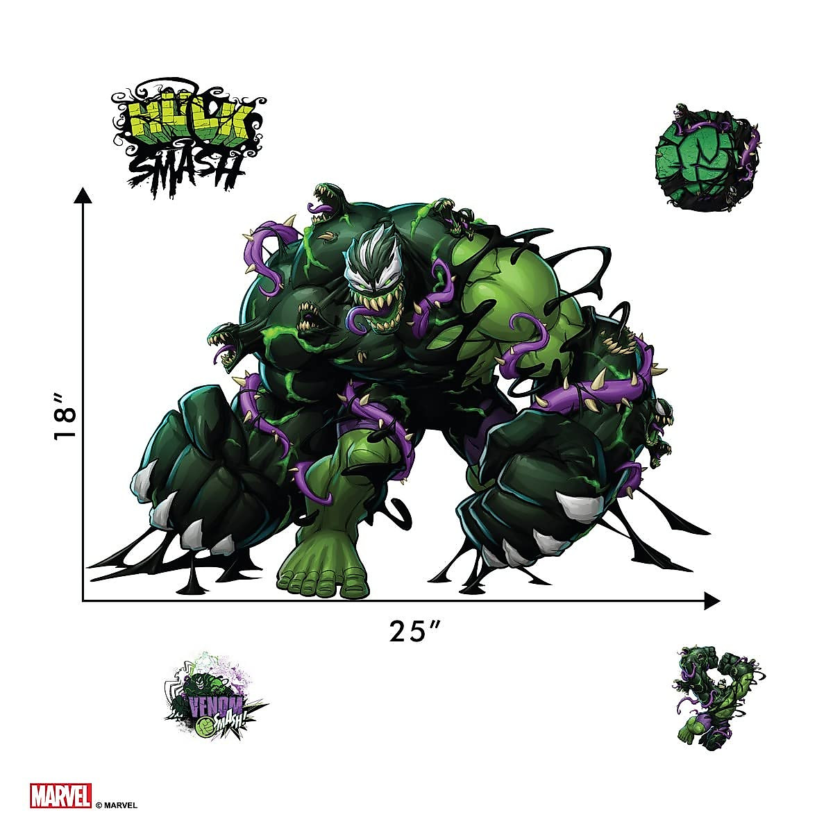 Wall Palz Marvel Venomized Hulk Wall Decals - Marvel Incredible Hulk Wall Decal - with 3D Augmented Reality Interaction - 18" Venom Symbiote Hulk Stickers Marvel Decor