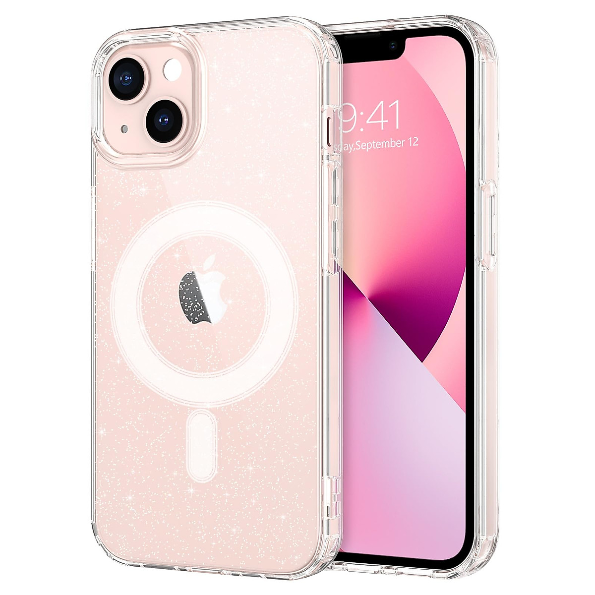Telaso iPhone 13 Mini Case, iPhone 13 Mini Clear Glitter Case Compatible with Magsafe Wireless Charging Shockproof Anti-Scratch Hybrid Hard PC TPU Bumper Phone Case for iPhone 13 Mini 5.4", Clear