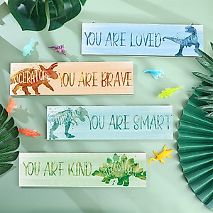 4 Pcs Dinosaur Wall Decor for Boys Room Inspirational Dinosaur Posters for Kids Dinosaur Wall Decor for Nursery Room Classroom Bedroom (16 x 5 Inch)