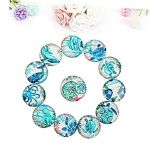 VILLCASE 60 pcs Flat Round Beads Glass snap Buttons Bracelet Blanks Beads for Bracelets Mosaic Printed Beads Picture Glass cabochons Rhinestone Jewelry Glass Patch Gem Paste Seaside Ocean