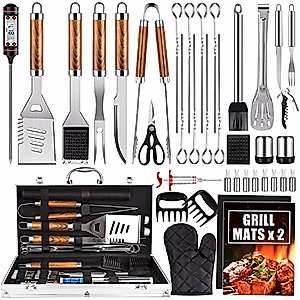 Cifaisi BBQ Grill Accessories Set, 38Pcs Stainless Steel Grill Tools Grilling Accessories with Aluminum Case, Thermometer, Grill Mats for Camping/Backyard Barbecue, Grill Utensils Set for Men Women