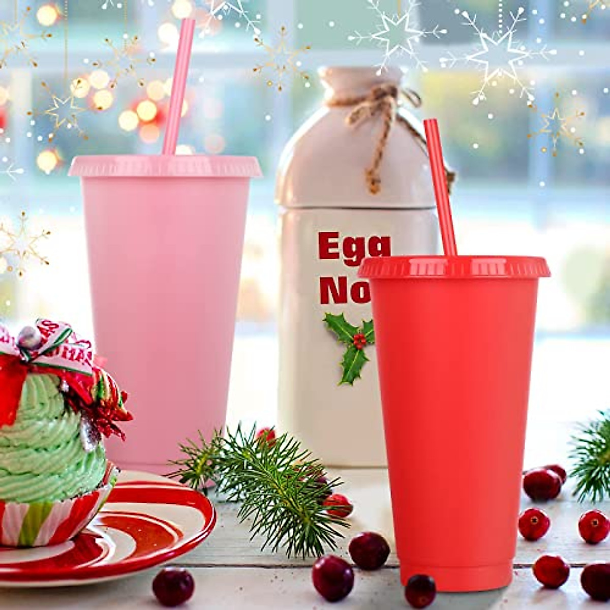 Honeydak Tumbler with Straw and Lid Bulk Water Bottle Iced Coffee Travel Mug Reusable Plastic Cups for Parties Birthdays 24-27 oz(Solid Color,15 Pack)