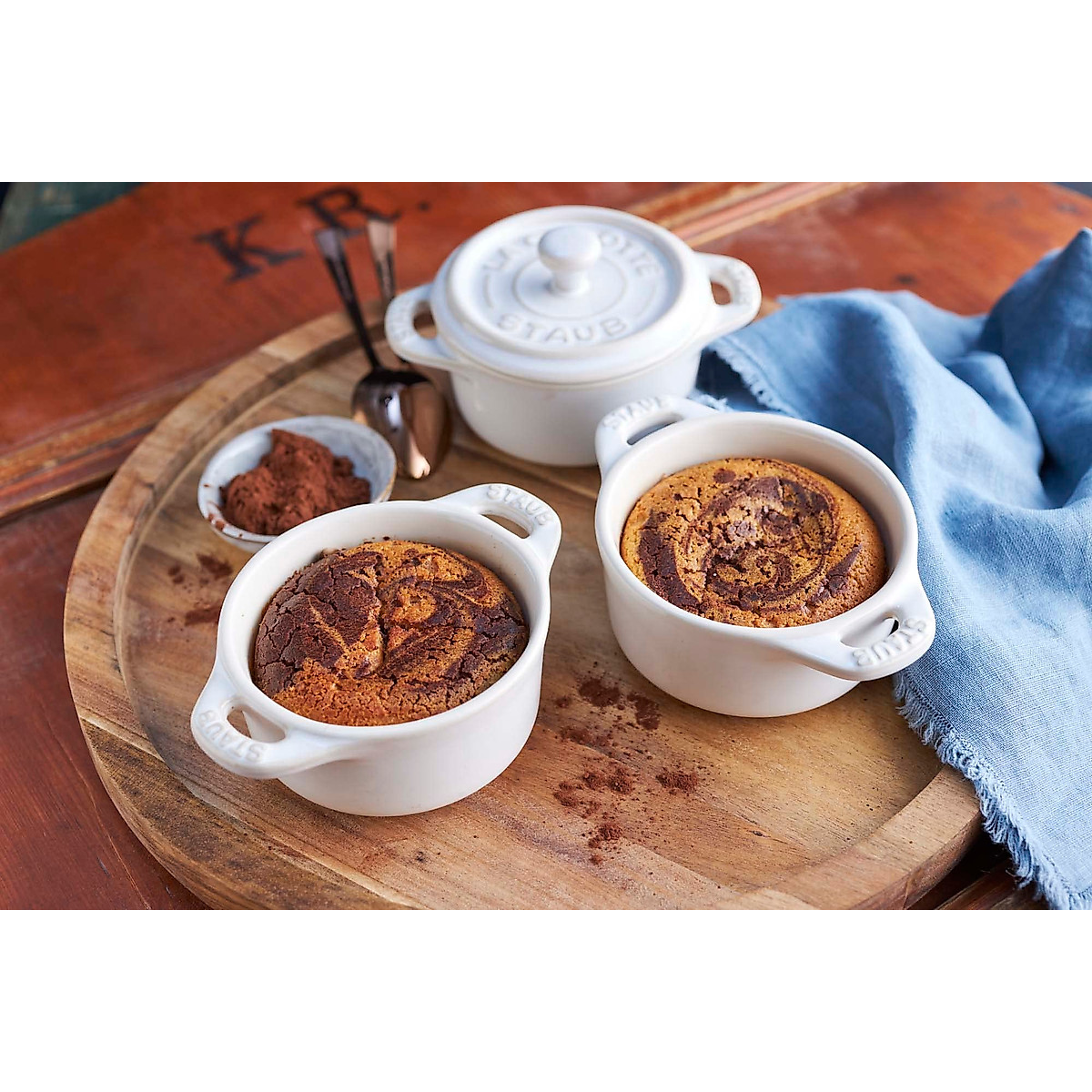 STAUB Ceramics Dutch Oven 3-piece Mini Round Cocotte, White