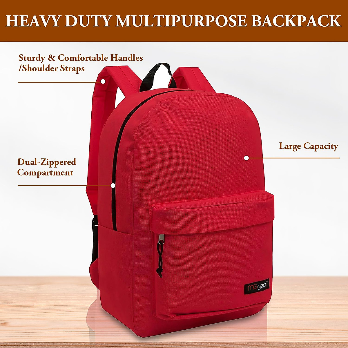 Wholesale 16.5 Inch Backpacks - Case of 24 Multicolored MGgear Bulk School Bags