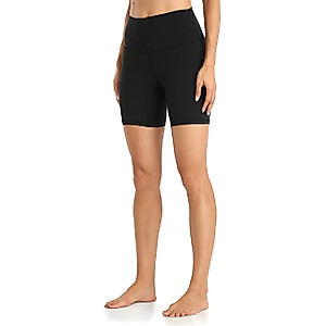 YUNOGA Women's High Waisted Yoga Short 6" Inseam Workout Athletic Biker Shorts (M, Black)