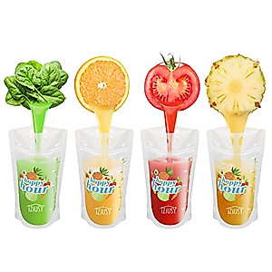 100 Pcs Zipper Plastic Pouches Drink Bags, Heavy Duty Hand-Held Translucent Frosted Reclosable Stand-up Bag 2.4" Bottom Gusset with 100 pcs Straws & Funnel Included