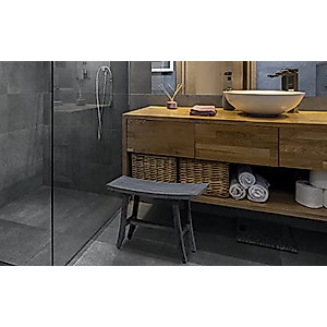 CoastalVogue Teak Wood Satori Shower Bench Teak Shower Stool with Curved Seat 24" Long Wooden Seat Shower Bench in Antique Gray Finish