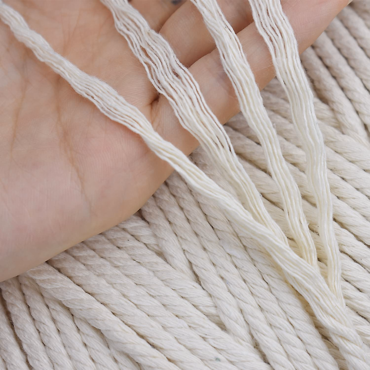 Klhamky 3mm x 547yd Natural Macrame Cotton Cord - 4 Strand Twisted Beige Cotton Cord for Handmade Wall Hanging, DIY, Craft Making, Knitting, Plant Hangers, Decorative Projects