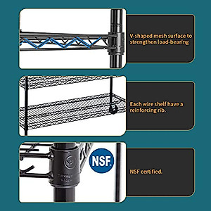 BestMassage Wire Shelving Unit Heavy Duty Garage Storage Shelves Large Metal Shelf Organizer 6-Tier Height Adjustable Commercial Grade Utility Steel Storage Rack with Wheels,18 x 48 x 72 (Black)
