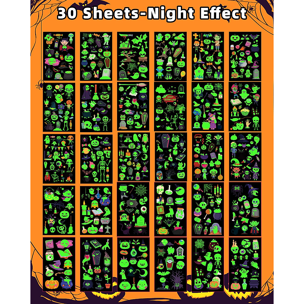 Greingways 500 Styles Halloween Tattoos Party Favors for Kids, Luminous Temporary Tattoos Stickers, Halloween Goodie Bag Fillers Halloween Toys Supplies Gifts for Halloween Treats Decorations