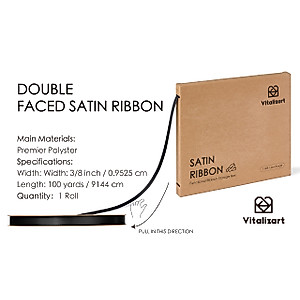 Vitalizart Black Ribbon for Gift Wrapping 3/8" x 100Yd Double Face Continuous Functional Satin Ribbon for Crafts Silk Like Fabric Flower Bouquet Birthday Party Decorations Bridal Shower Wreath Hair