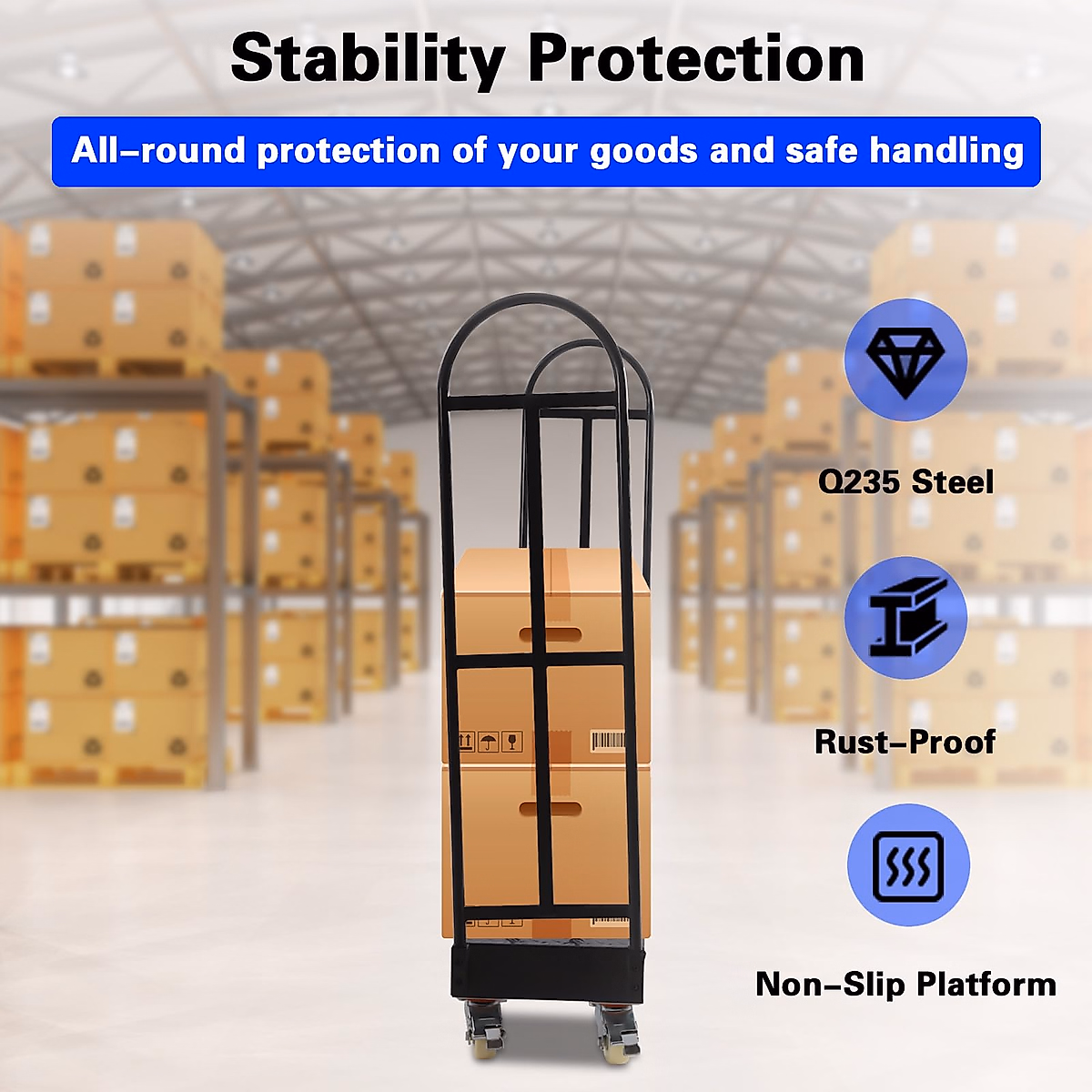 U-Boat Steel Cart, 60 L x 52 H 2000lbs Capacity Heavy Duty Utility U-Boat Cart with Six Wheels, Premium Hand Truck Platform Dolly (60" x 52" (L X H))