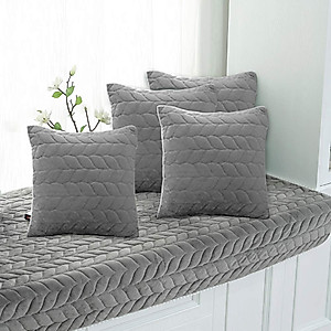 JeogYong Bay Window Cushion with Set of 4 Throw Pillow Covers 18 x 18 Inches, Thick Bay Window Mat Non-Slip Crystal Velvet Bay Window Pad, Windowsill Bench Seat Cushion for Indoor Tatami Sofa Decor