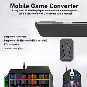 RGB One Hand Mechanical Gaming Keyboard and Mouse, USB Wired 35 Keys Gaming Keyboard Mouse Combo with Mobile Game Controller Adapter Converter for Smartphone(Mix Pro+F6 Keyboard+G2