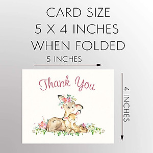 Deer Baby Shower Thank You Notes For Girl Woodland Forest Cards With Envelopes (24 count)