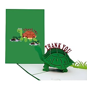iGifts And Cards Cute Turtle Thank You 3D Pop Up Greeting Card - Funny Animals, Turquoise, Blank, Cool, Fun, Half-Fold, Thank You, Gratitude, Appreciation, Friendship, Best Friend, Belated, Kids, Grad