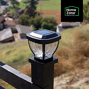 Home Zone Security Solar Post Cap Lights - Decorative Glass LED Outdoor Fits 3.5 x 3.5 in. Post Lights, Black (2-Pack)