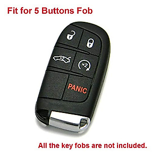 LemSa 2Pcs 5 Buttons Silicone Key Fob Cover Case Remote Keyless Protector Compatible with Jeep Grand Cherokee Dodge Challenger Charger Dart Durango Journey Chrysler 300, Blue Buttons+ Red Buttons