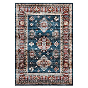 RUGSREAL 5x7 Rug Washable Rug Indoor Non-Slip Stain Resistant Large Area Rug for Living Room Throw Carpet Medallion Distressed Rug Oriental Accent Rug for Bedroom Office Nursery, Blue