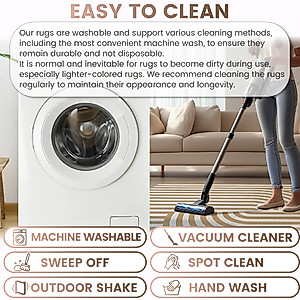 Washable 8x10 Modern Area Rug for Living Room, Brown Minimalist Aesthetic Abstract Boho Large Rugs, Ultra-Thin Low Pile Soft Nonslip Indoor Floor Carpet for Office Bedroom Playroom Classroom Dorm