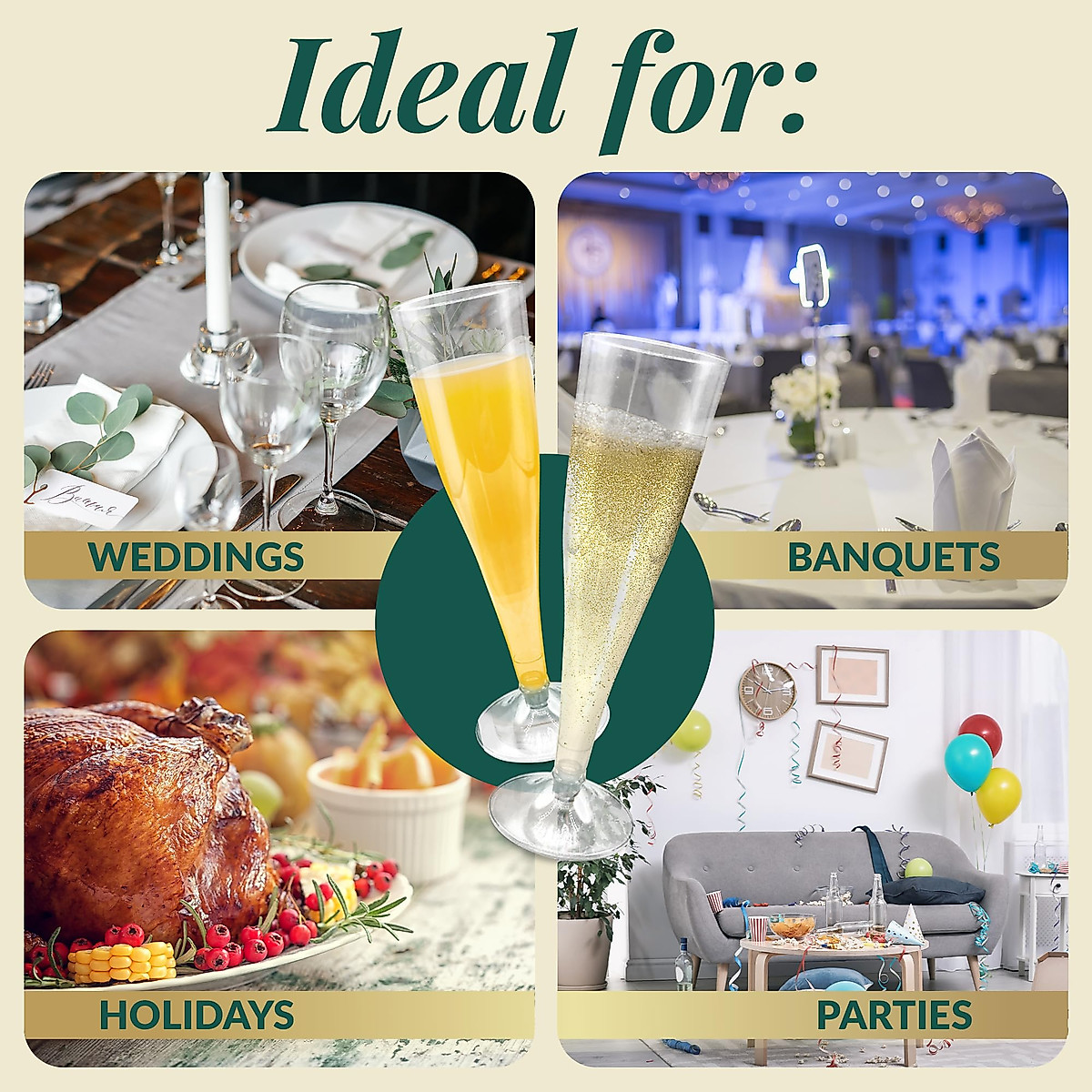 Reli. (100 Bulk Pack Plastic Champagne Flutes 4.5 Oz, Clear | Plastic Champagne Glasses/Flutes | Disposable, BPA-Free,Shatterproof Cups| Perfect for Mimosa/Cocktail, Wedding/Party Toasting, Champagne