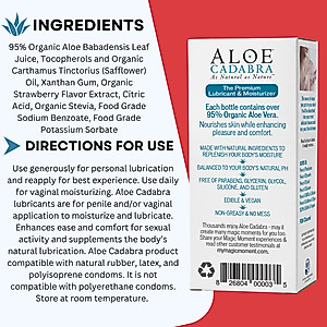 Aloe Cadabra Flavored Personal Lubricant and Vaginal Moisturizer, Organic Edible Aloe Lube for Men, Women and Couples, Non-Staining, pH Balanced, Toy Compatible (Strawberry, 2.5 Ounces, 2 Pack)