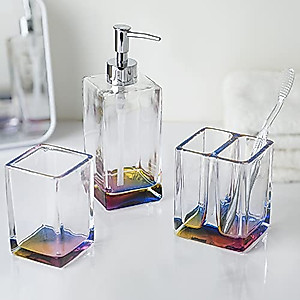 Allure Home Creation Spectrum 3-Piece Glass Bathroom Accessory Set-Soap Dispenser/Toothbrush Holder/Tumbler