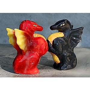 Ebros Gift Red Fire And Black Smoke Dueling Dragons Couple Ceramic Salt Pepper Shakers Set Figurines As Fantasy Mythical Magic Dungeons And Dragon Gothic Accent Decor