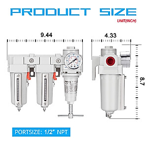NANPU 1/2" NPT T-Handle High Pressure Air Drying System - Double 5 Micron Particulate Filter & Air Pressure Regulator Piston Combo, Semi-Auto Drain＆Gauge