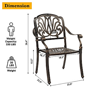 VINGLI 5 Pieces Outdoor Patio Dining Set, Cast Aluminium Patio Furniture Set with 4 Chairs and 1 Umbrella Table for Yard, Garden, Porch and Poolside, Bronze (Square Table and Chairs)