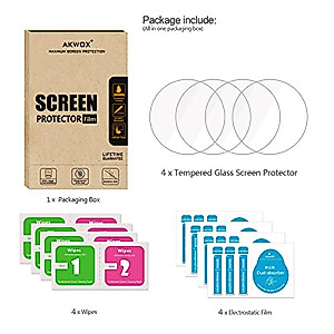 (Pack of 4) Tempered Glass Screen Protector for Garmin Forerunner 235 225 620 220, Akwox [0.3mm 2.5D High Definition 9H] Premium Clear Screen Protective Film for Garmin Forerunner 235 225 620 220