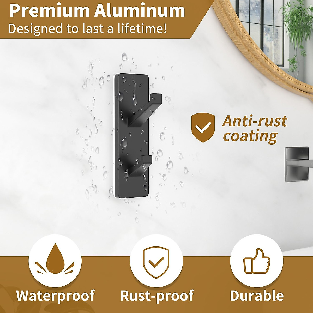 Self Adhesive Wall Hooks for Hanging: Stick-On Hooks Hold 13 LB, Black Coat Hook,Towel Hooks For Bathrooms,Shower Hooks for Wall,Door Hooks Hanging Towel, Kitchen Hook,Metal hooks for hanging,4 Pack