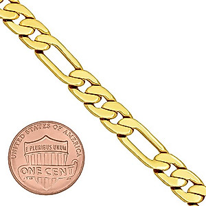 The Bling Factory 7.8mm 14k Yellow Gold Plated Flat Figaro Chain Bracelet, 8 inches + Gift Box