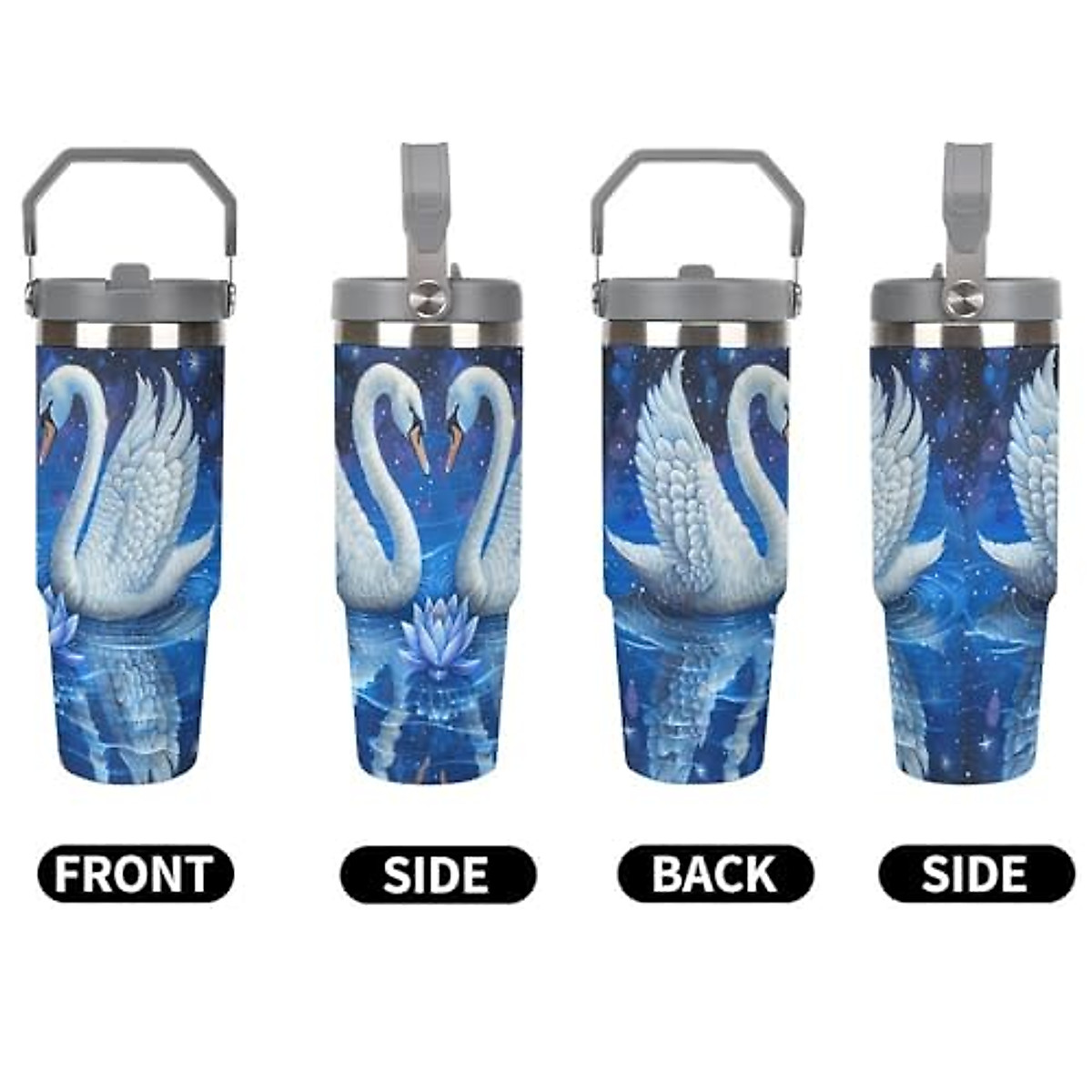 YTLKGFP 30 Oz Large Capacity Car Cup Two White Swans Tumbler with Handle Straw Lid Insulated Stainless Steel Water Bottle Travel Mug Leak-proof Car Cup Keeps Cold Or Hot