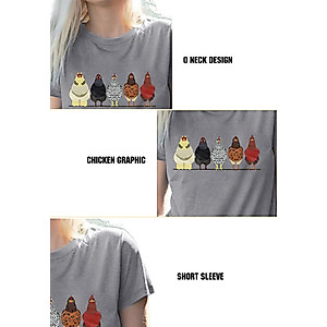 Chicken Tshirt Mom Cute T Shirts Womens Short Sleeves Farm Country Casual Tee Tops Gray
