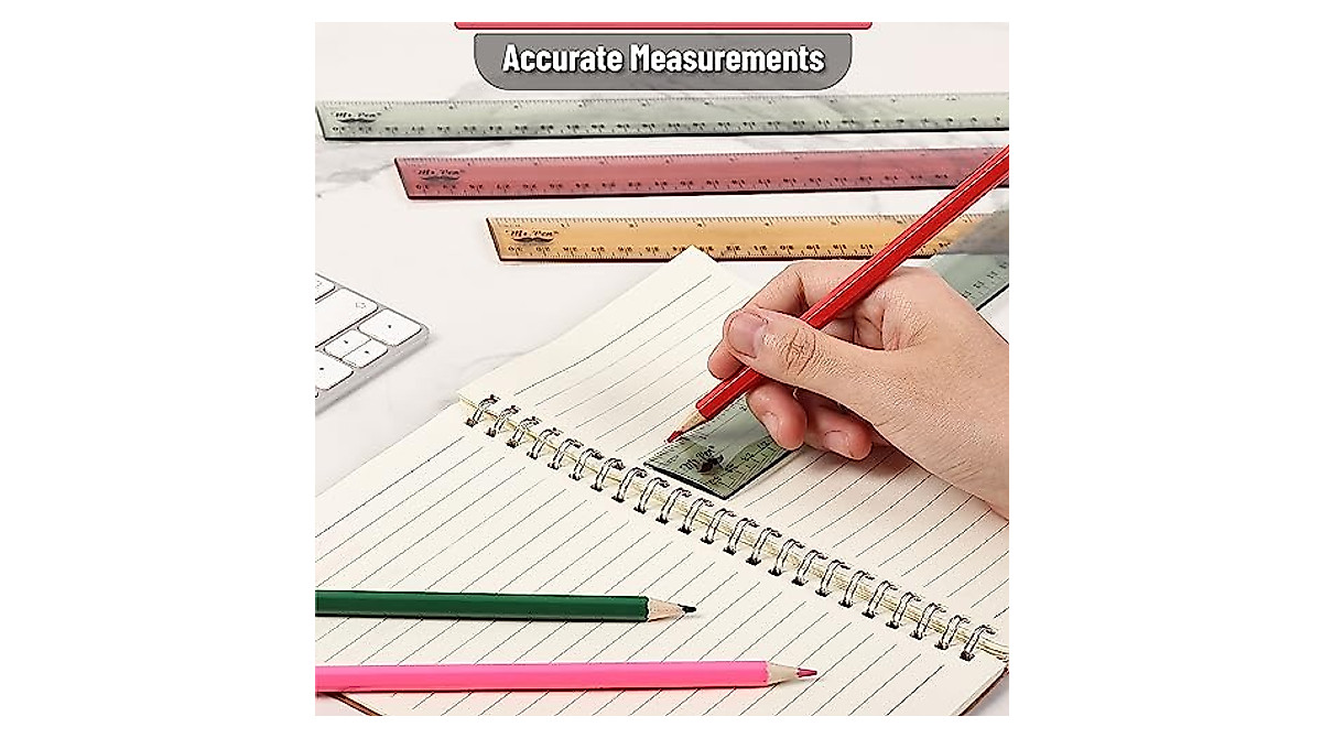 Mr. Pen- Ruler, 12 inch Ruler, 6 Pack, Vintage Colors, Clear Ruler 12 ...