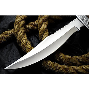 2a's Knives Handmade D2 Steel Bowie Knife with Sheath, This Cutting Knife has Hand Engraved Wood Handle.