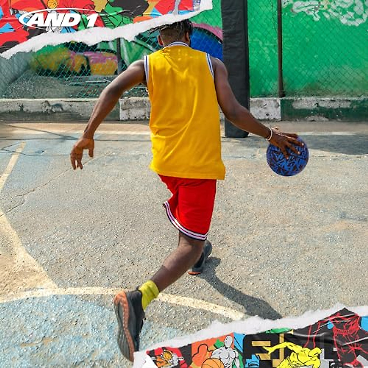 AND1 Street Ink Rubber Basketball: Official Regulation Size 7 (29.5 inches) Rubber Basketball - Deep Channel Construction Streetball, Made for Indoor Outdoor