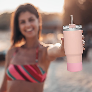 QIANHAI Silicone Boots for Stanley Quencher Adventure and Owala 40oz Tumbler with Handle & Stanley IceFlow 30oz 20oz, Owala Freesip 19oz Sport Water Bottle Accessories (1Clear1RoseRed)