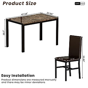 DKLGG Marble Dining Table Set for 4, 5-Piece Faux Marble Kitchen Table and Chairs for 4, Space Saving Dining Room Table Set w/4 Upholstered PU Leather Chairs, Ideal for Dining Room, Kitchen, Corner