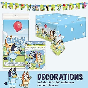 Unique Bluey Birthday Party Supplies | Bluey Party Supplies | Bluey Birthday Decorations | Bluey Party Decorations | With Bluey Balloons, Banner, Tablecover, Bluey Plates, Bluey Napkins, Button