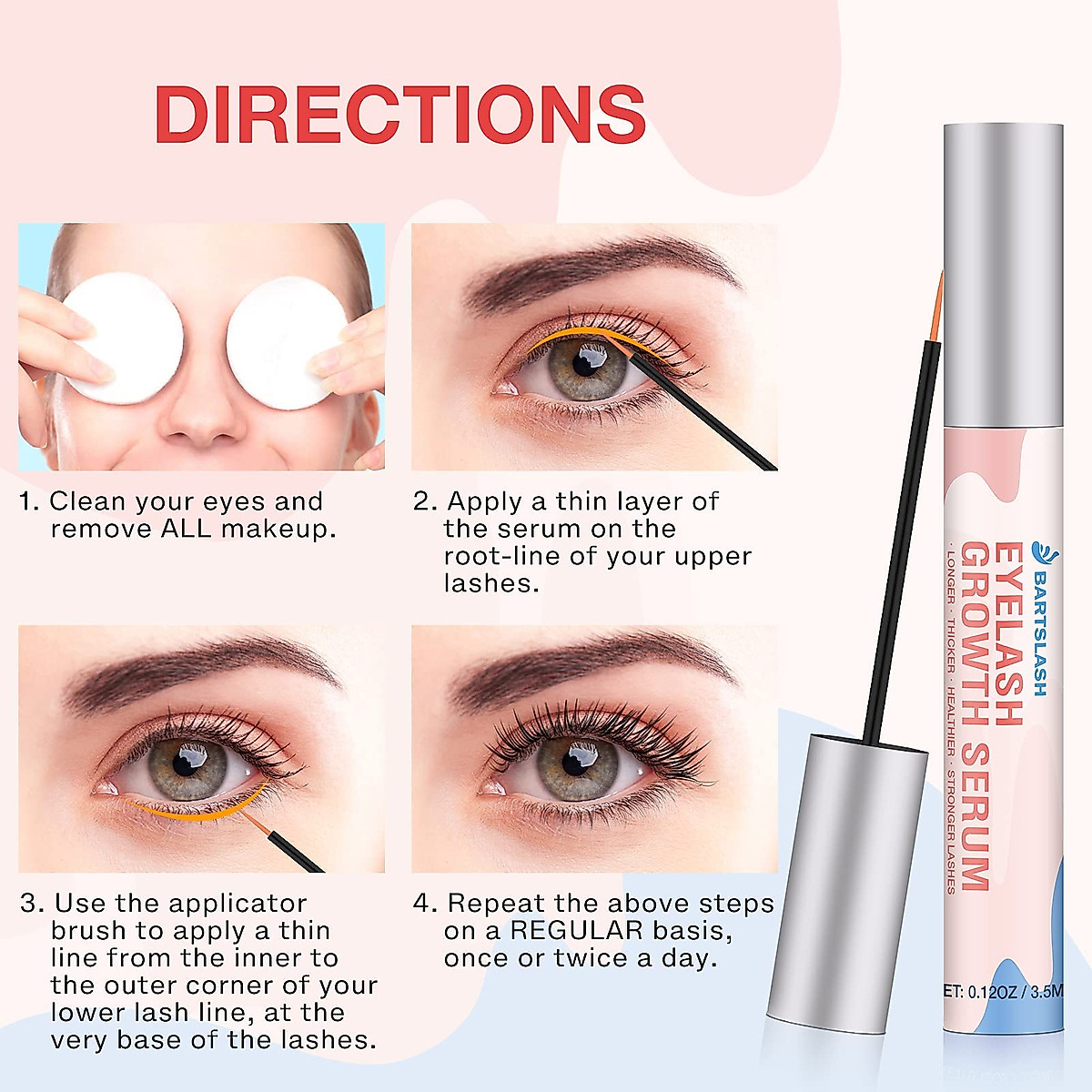 BARTSLASH Advanced Eyelash Growth Serum - Irritation Free - Achieve Longer, Thicker, Healthier, and Stronger Lashes - 0.12OZ/3.5ML