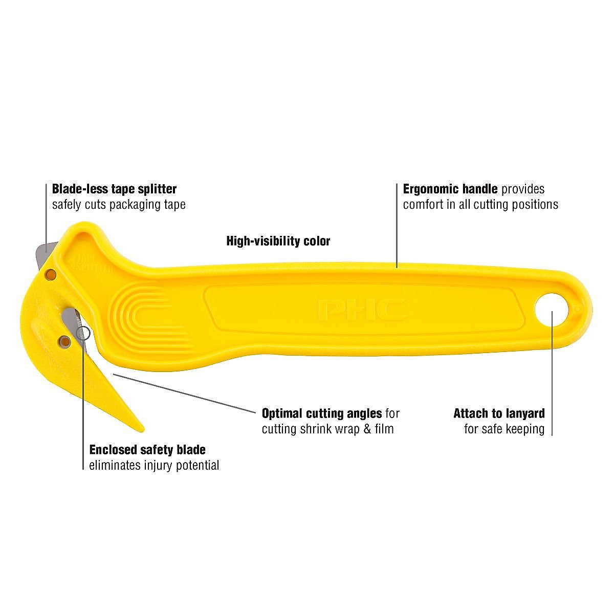 Pacific Handy Cutter DFC364 Film Cutter, w/ Tape Splitter, Disposable, Yellow, 6 Packs