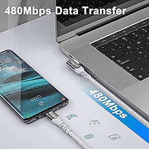 Fasgear USB C to USB C Cable 10ft Right Angle 90 Degree 100W 5A PD Fast Charge Type C Cable Compatible with Mac-Book Pro Air i-Pad Pro 2020 Galaxy S21 Huawei P40 Lenovo ThinkPad Dell XPS HP (White)